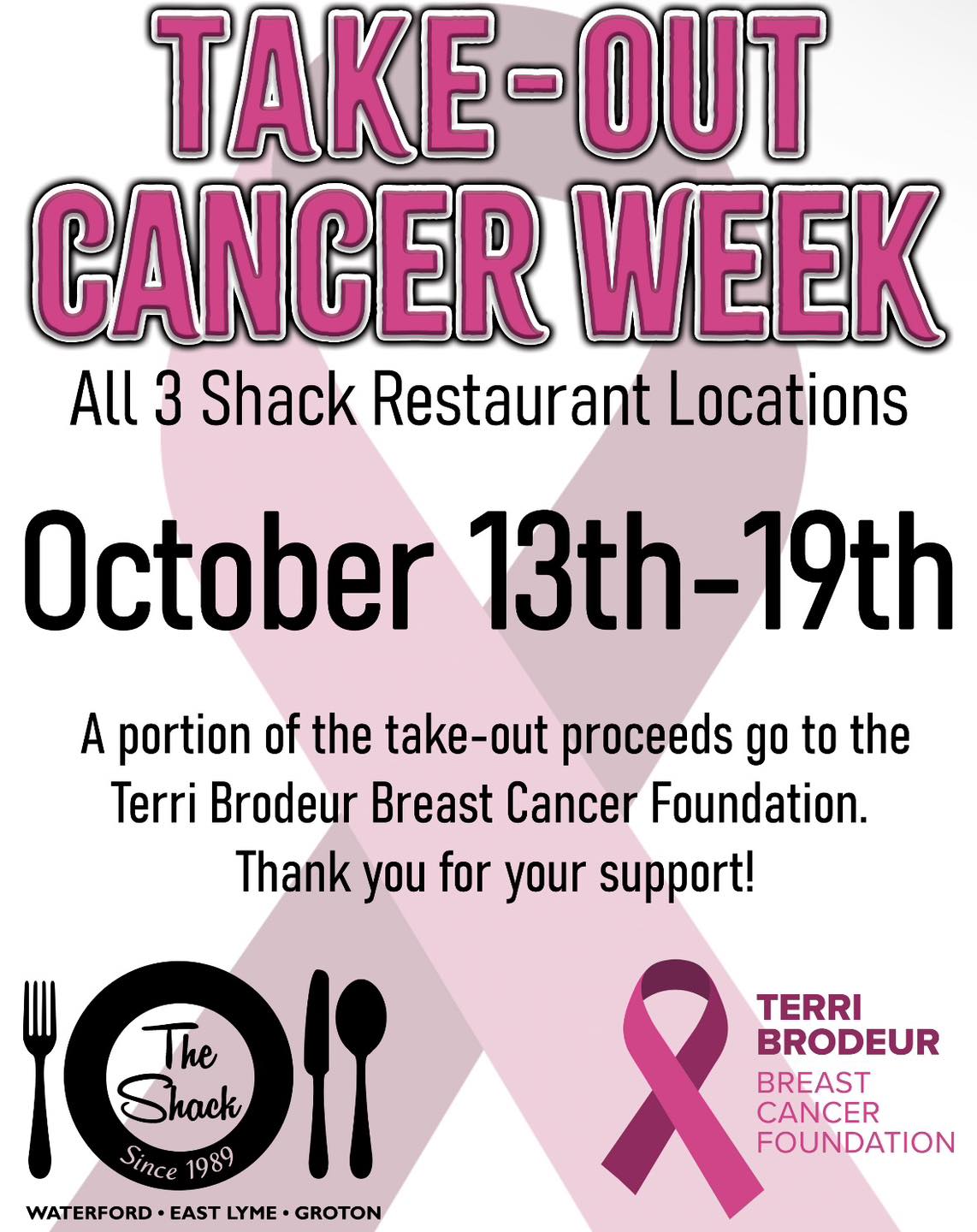 THE SHACK RESTAURANTS - TAKE-OUT CANCER WEEK - TBBCF Terri Brodeur ...